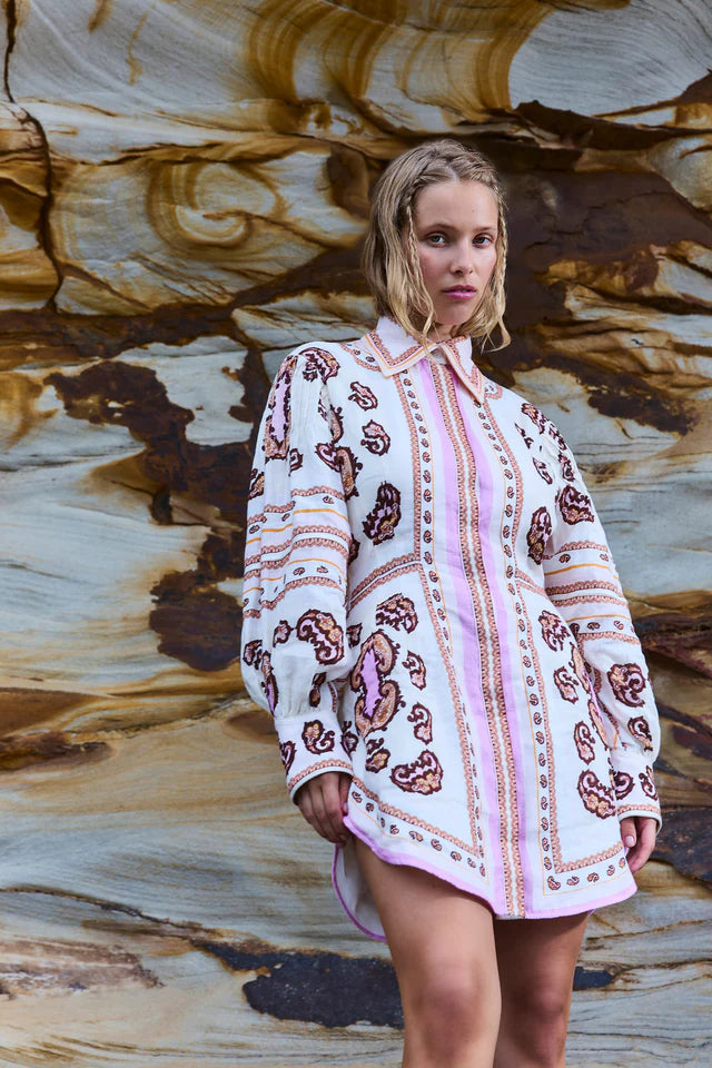 Antipodean Jagger Fitted Waist Mini Dress in Sherbert | Denim Iniquity