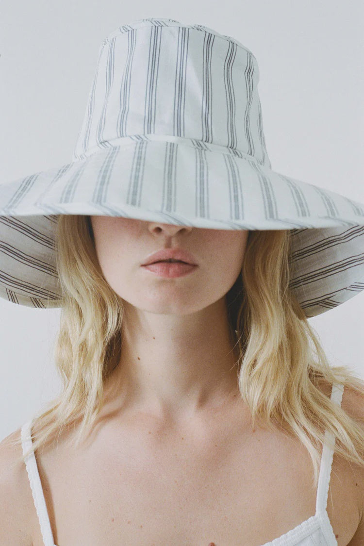 Friends With Frank The Greer Hat in White Blue Stripe | Denim Iniquity