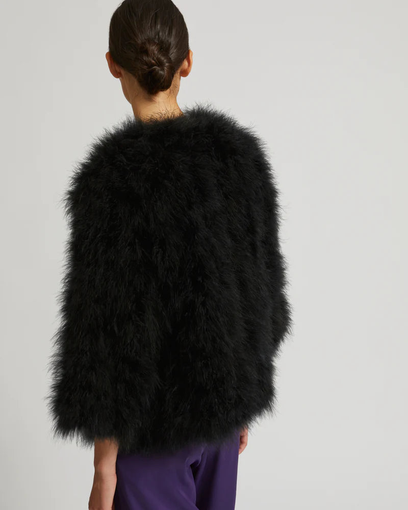 Yves Salomon Cropped Feather Jacket - Black | Denim Iniquity